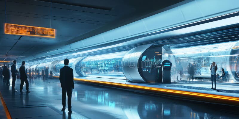 A Futuristic 3D Background of a Hyperloop Transit Station, with Sleek ...