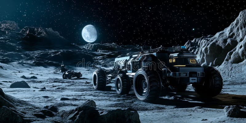 A Futuristic 3D Background of a Lunar Base Under a Starry Sky, Where ...