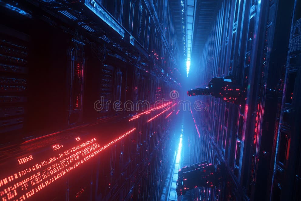 A Futuristic 3D Background of a Massive Data Center with Endless ...