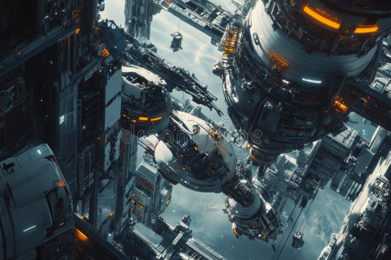 A Futuristic 3D Background of an Orbital Shipyard Where Massive ...