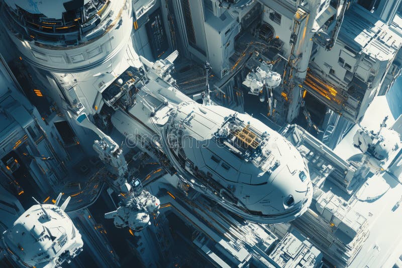 A Futuristic 3D Background of an Orbital Shipyard Where Massive ...