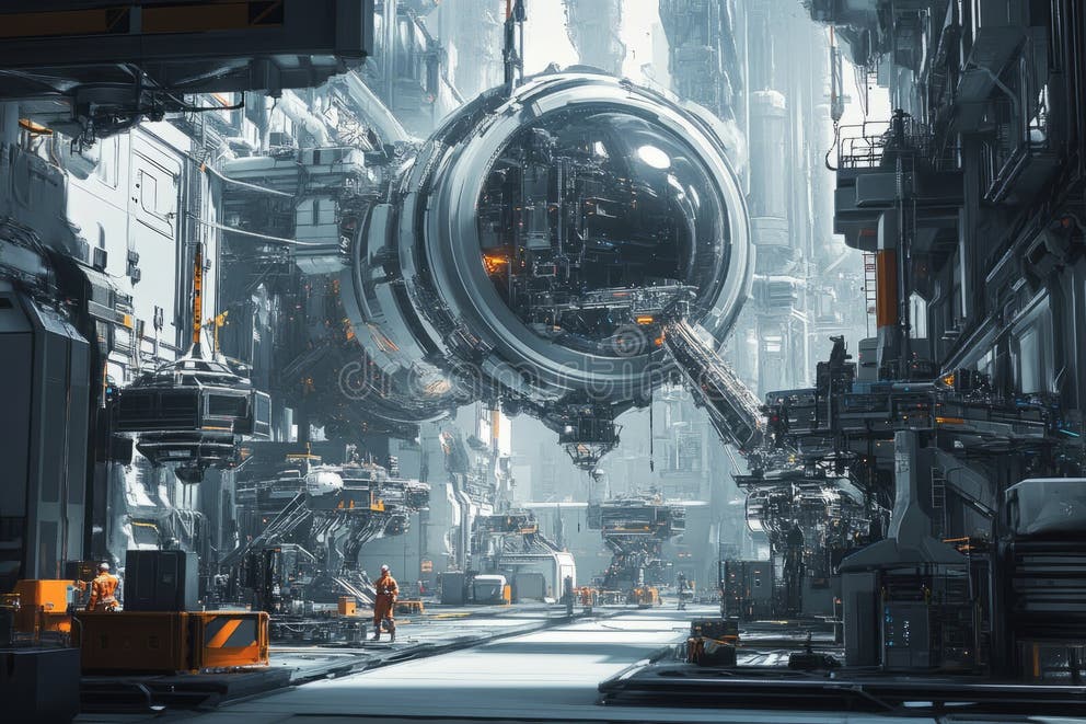 A Futuristic 3D Background of an Orbital Shipyard Where Massive ...