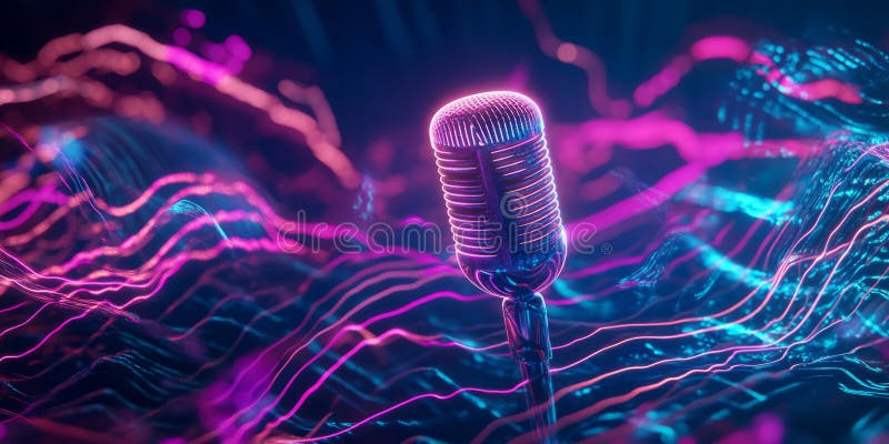 Futuristic 3d Background Showcasing Glowing Levitating Microphone ...