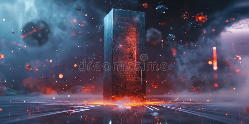 A Futuristic 3D Background Showcasing a Levitating Monolith Surrounded ...