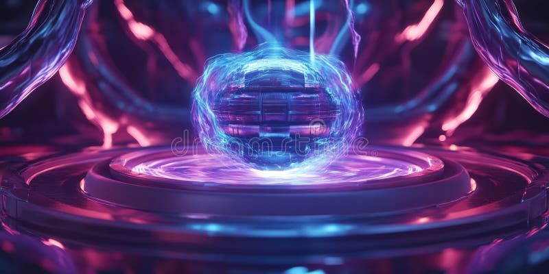 A Futuristic 3D Background Showcasing a Massive Levitating Energy Core ...