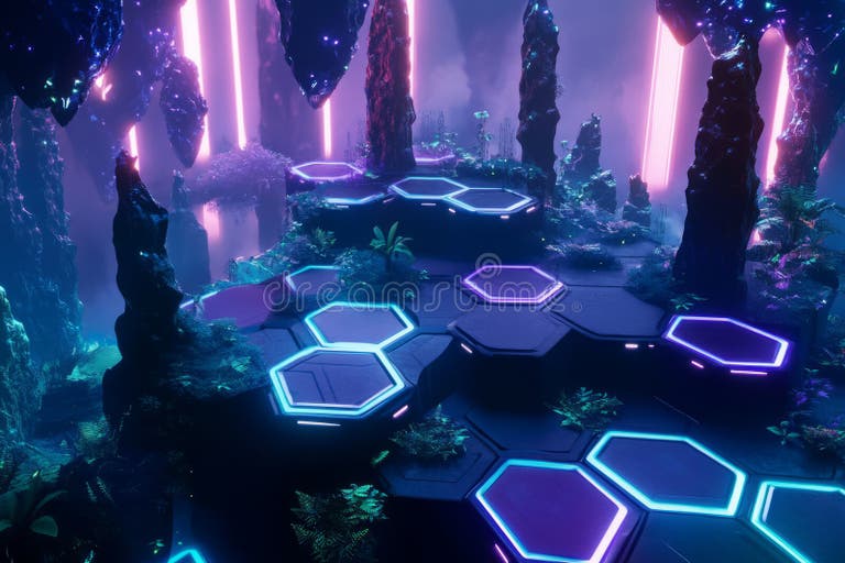 A Futuristic 3D Background Where Hexagonal Tiles Form a Layered ...