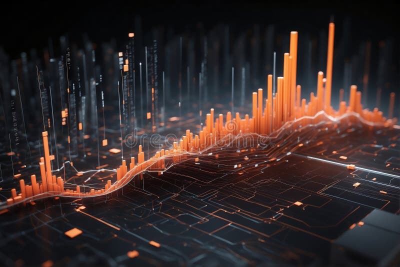 A Futuristic 3D Bar Graph or Stock Chart Rendered Against a Dark ...