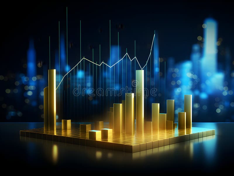 Futuristic Gold Bar Graph with Neon Lights Stock Photo - Image of ...