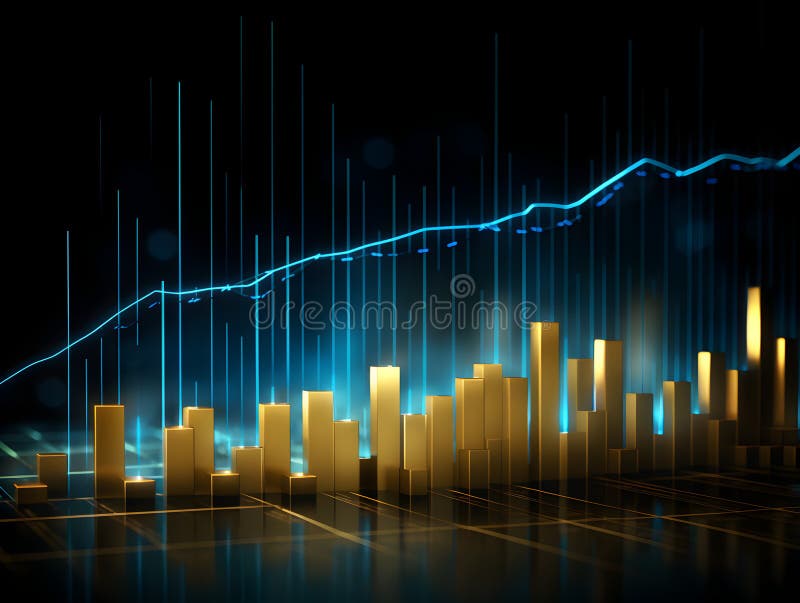 Futuristic Gold Bar Graph with Neon Lights Stock Image - Image of ...