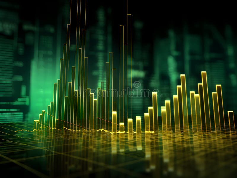 Futuristic Gold Bar Graph with Neon Lights Stock Image - Image of cyber ...