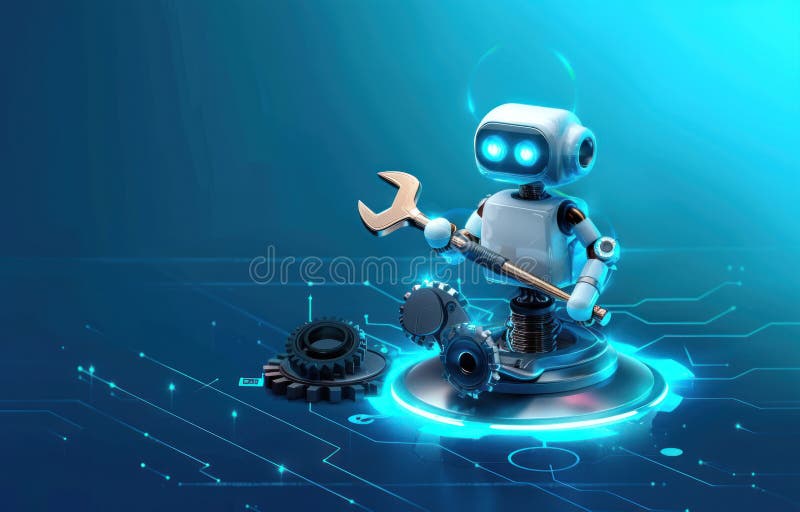 Futuristic 3d Bot: Service Robot with Tools on Digital Platform ...