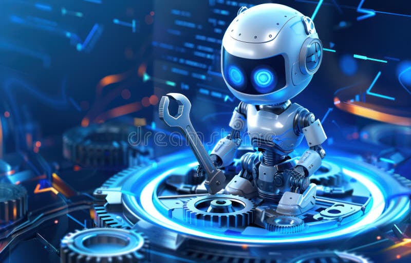 Futuristic 3d Bot: Service Robot with Tools on Digital Platform ...