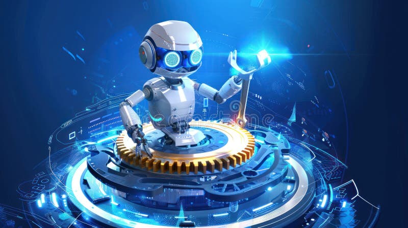 Futuristic 3d Bot: Service Robot with Tools on Digital Platform ...