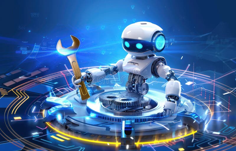 Futuristic 3d Bot: Service Robot with Tools on Digital Platform ...