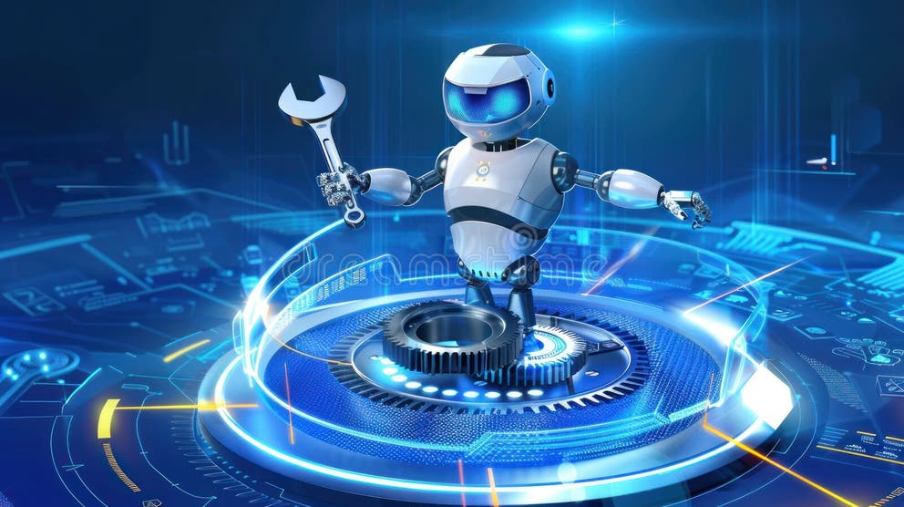 Futuristic 3d Bot: Service Robot with Tools on Digital Platform ...