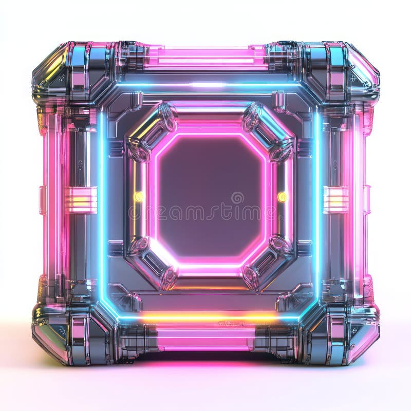A Futuristic 3D Box with Glowing Neon Edges Giving Stock Illustration ...