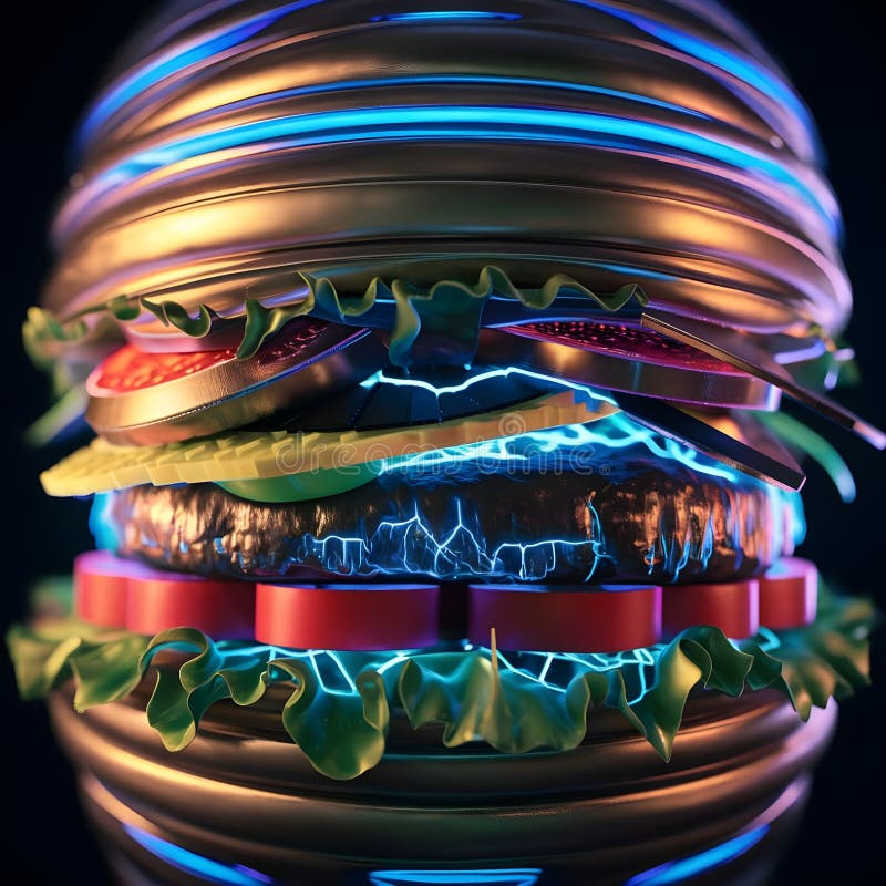 Futuristic 3D Burger with Cyberpunk Stock Illustration - Illustration ...
