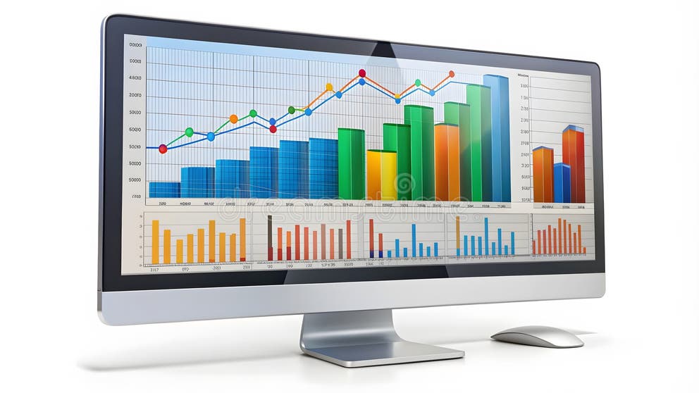 Futuristic 3D Computer Monitor Rendering Dynamic Data Visualization for ...