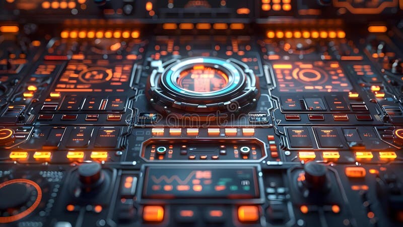Futuristic 3D Control Interface with Metallic Frames and Digital ...
