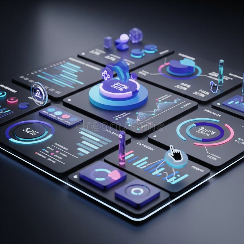 Futuristic 3D Dashboard of Business Analytics and Financial Data Visualization Interface – AI ...