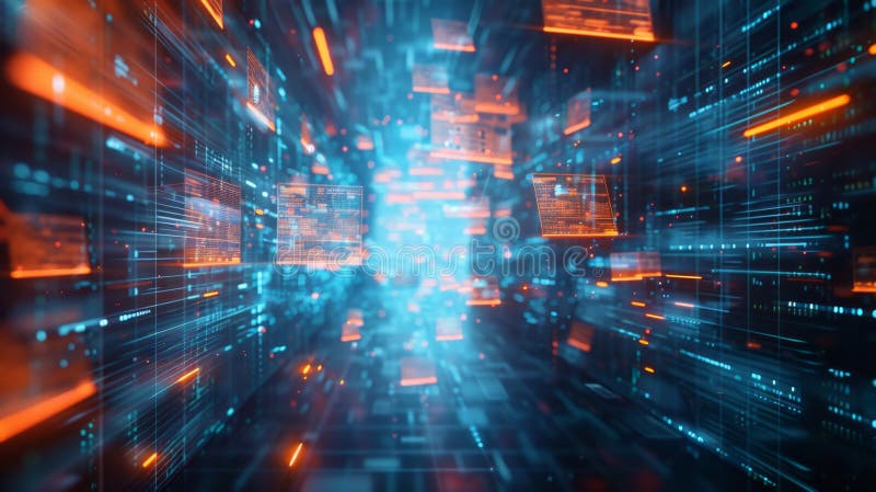 Futuristic 3D Documents in Digital Space Stock Illustration ...