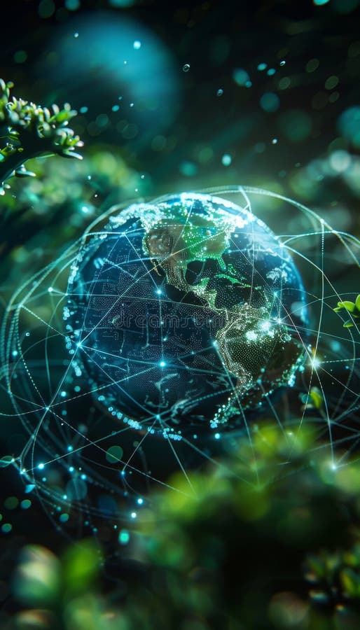 Futuristic 3d Earth Model with Fog and Glowing Data Lines Showcasing ...