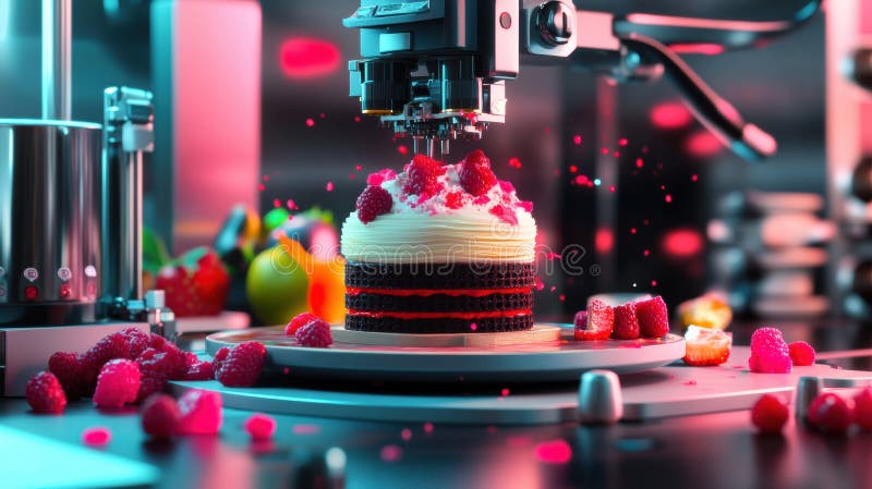 Futuristic 3D Food Printer Creating a Colorful Dessert in a High Tech ...