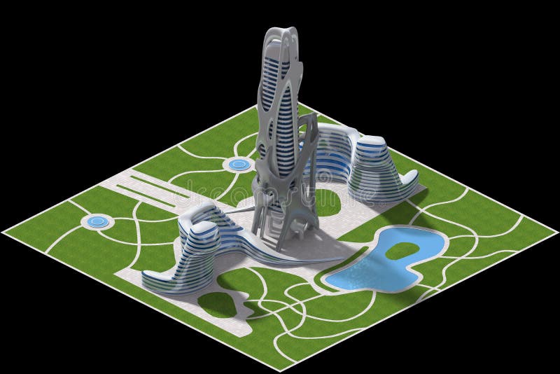 Futuristic 3D Game Architecture in Isometric Projection Stock ...