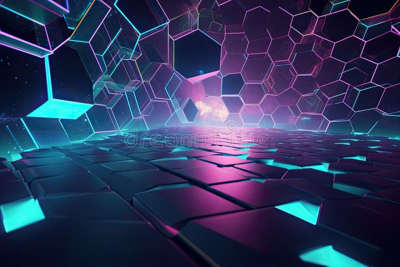 Futuristic 3D Geometric Shape Background, Virtual Environment Filled ...