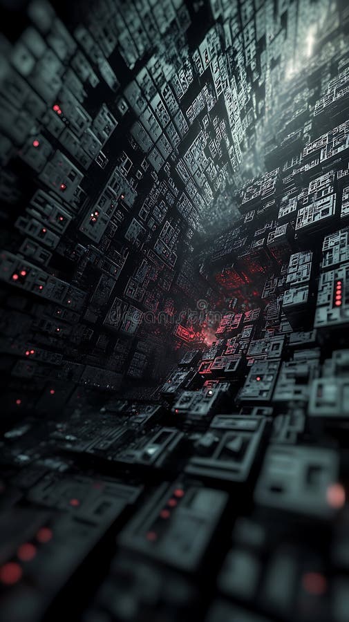 Futuristic 3D Geometric Shapes Against a High-Tech Grid Background ...