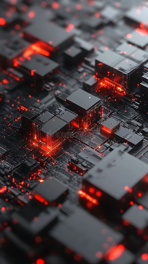 Futuristic 3D Geometric Shapes Against a High-Tech Grid Background ...