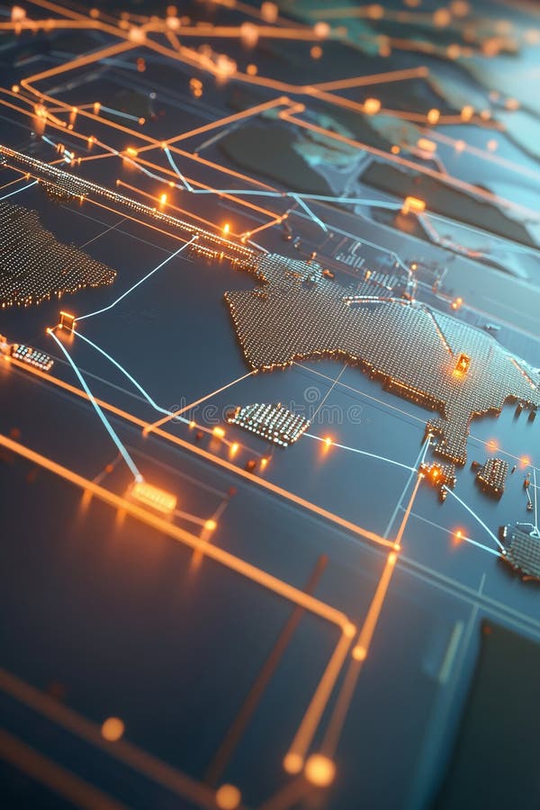 A Futuristic 3D Global Connectivity Map with Glowing GIS Pathways ...