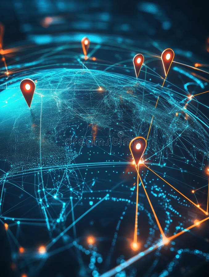 Futuristic 3D Globe with Location Pins and Light Connections ...