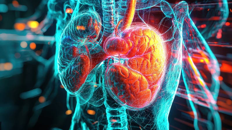 Futuristic 3D Glowing Internal Organs Visualization Stock Illustration ...