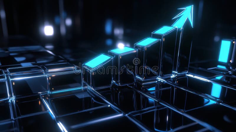 Futuristic 3d Growth Chart with Neon Arrow on Reflective Surface Stock ...