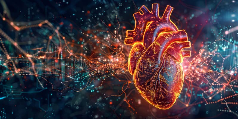 Futuristic 3D Heart Model on Digital High-Tech Background. Technology ...
