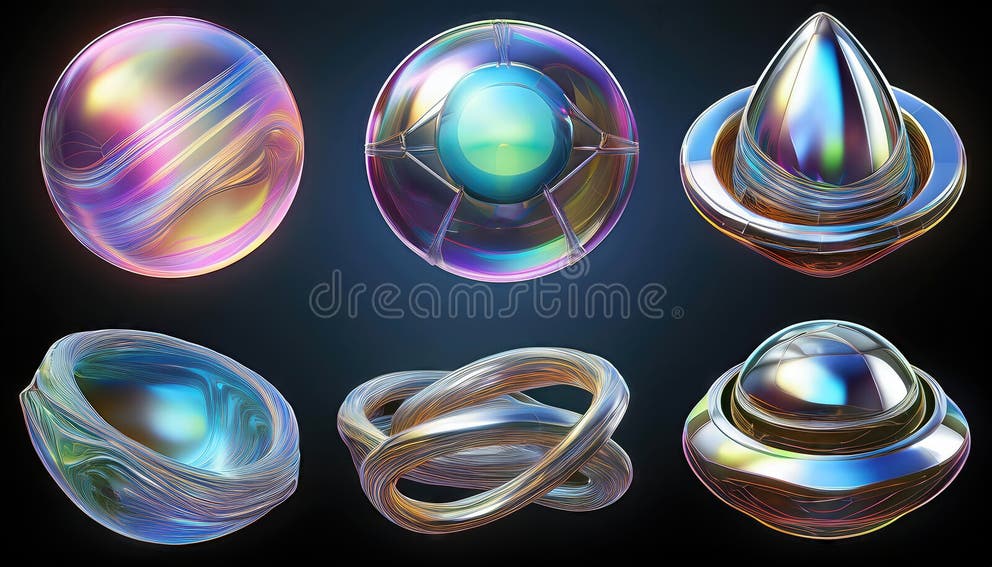 Futuristic 3D Hologram and Chrome Elements Set on a Transparent Canvas ...