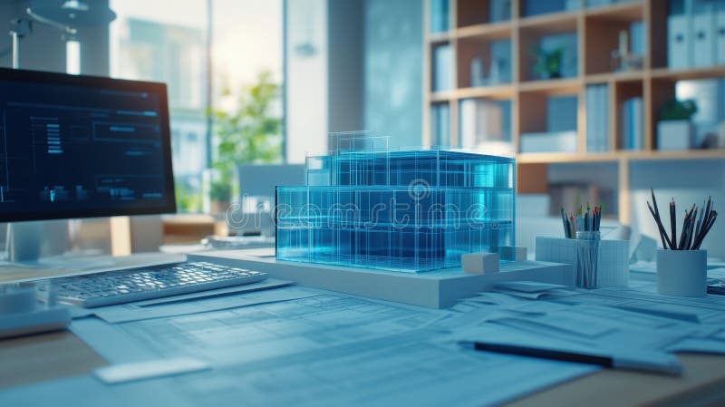 Futuristic 3D Hologram Display of Modern House Concept Stock Image ...