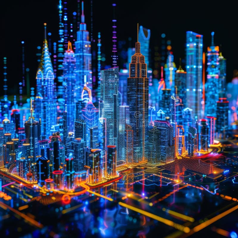 124 Futuristic 3D Hologram Virtual Display Projection of Cityscapes ...
