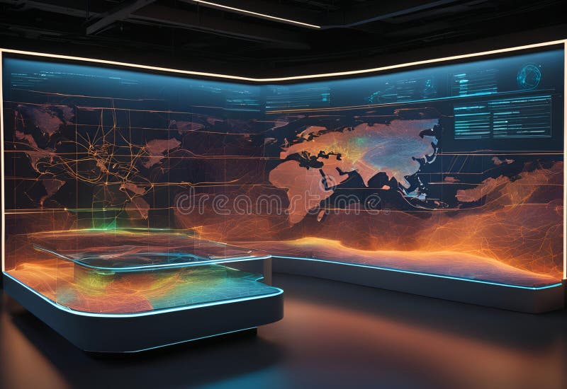 Futuristic 3d Holographic Map Interface with Vibrant Lights Stock ...