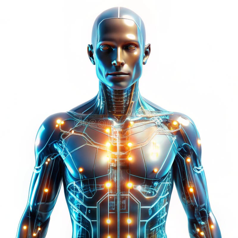 Futuristic 3D Humanoid Figure with Glowing Circuits Stock Illustration ...