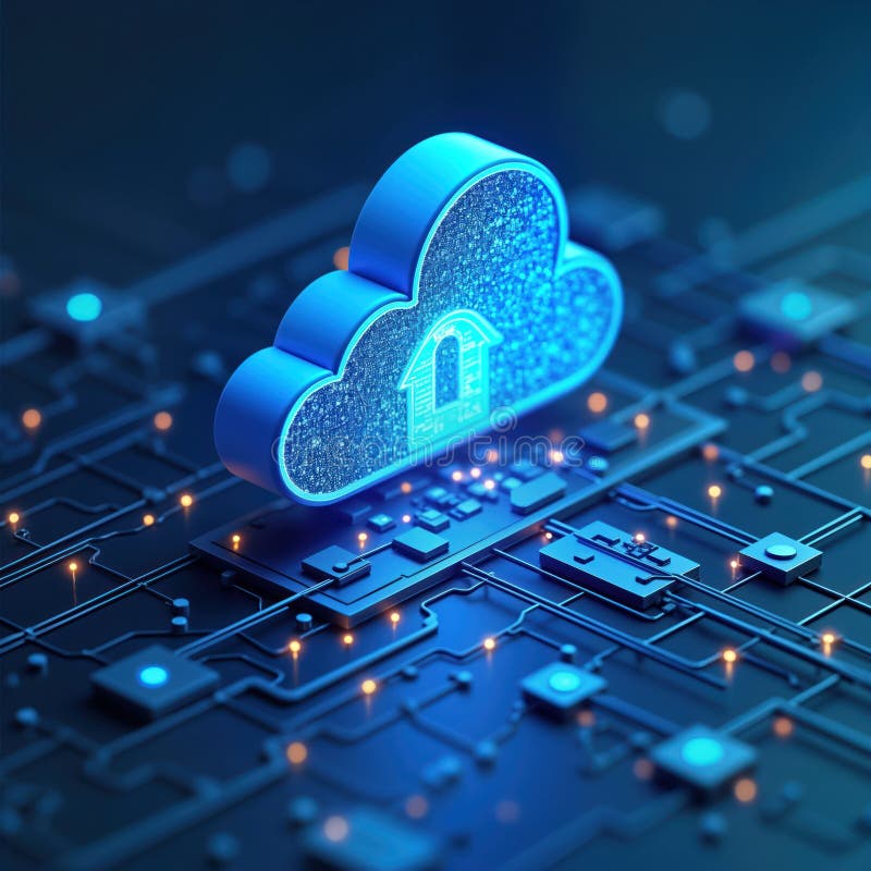 Futuristic 3D Illustration of Glowing Blue Cloud Storage Concept Over ...