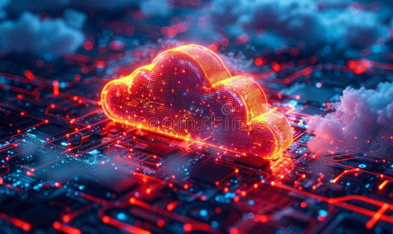 Futuristic 3D Illustration of a Server Farm with Glowing Connections in ...