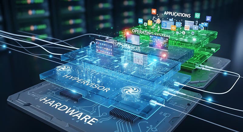 Virtualization Technology and Cloud Computing Architecture Stack Stock ...