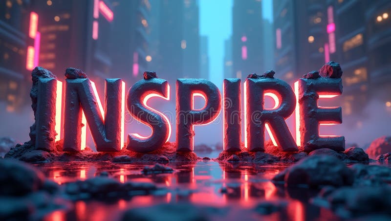 Futuristic 3D INSPIRE Text with Glowing Edges Surrounded by Abstract ...