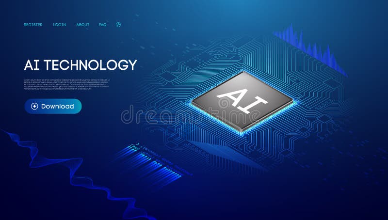Futuristic 3D Isometric PCB with AI Chips BG. Blue Quantum Processor ...