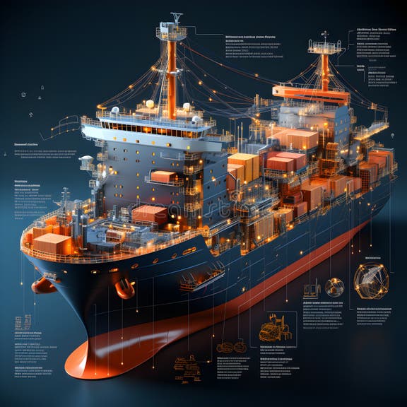 Futuristic 2D Isometric Representation of Cargo Ship Equipped, Advanced ...