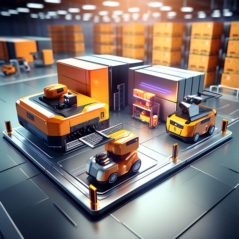 Futuristic 3D Isometric View: Automated Warehouse with Robots and Smart ...