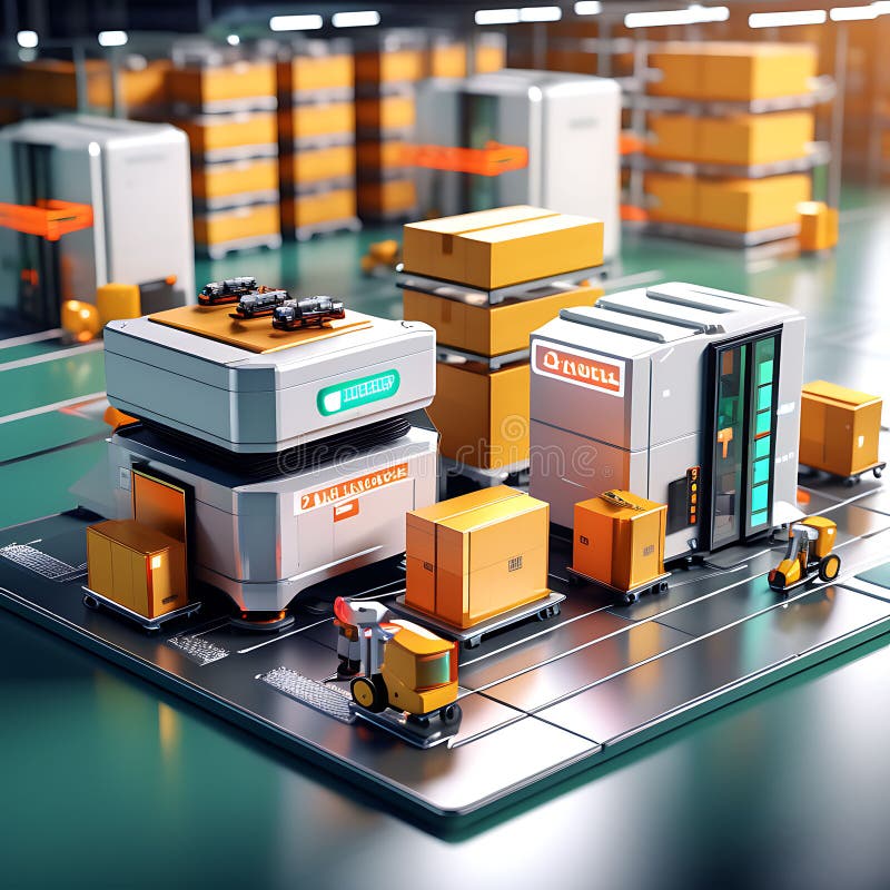 Futuristic 3D Isometric View: Automated Warehouse with Robots and Smart ...