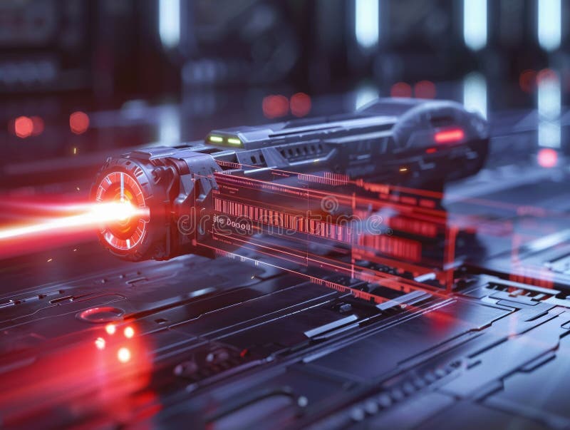 Futuristic 3D Laser Scanner Passing Over a Barcode Stock Illustration ...